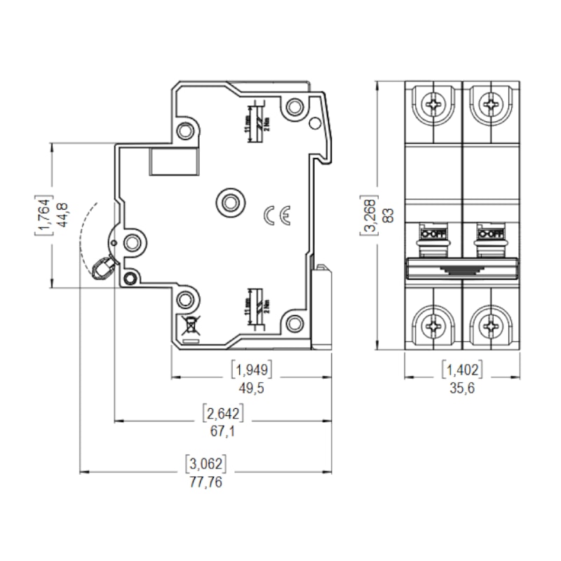 Disjuntor Bipolar Termomagnético 50A MDWP DIN Curva C Weg - TEM NA TRENA