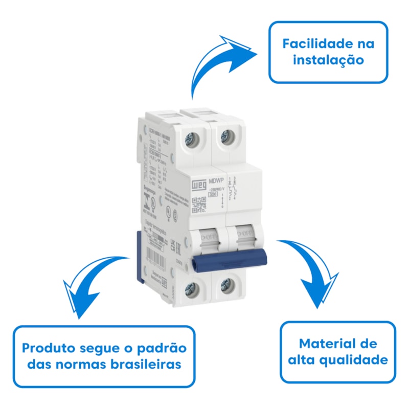 Disjuntor Bipolar Termomagnético 50A MDWP DIN Curva C Weg - TEM NA TRENA