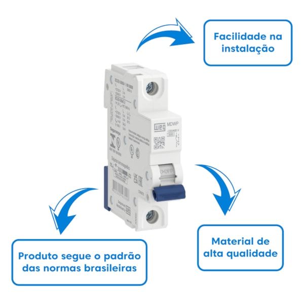 Disjuntor Termomagnético Monopolar 63A MDWP DIN Curva C Weg - TEM NA TRENA
