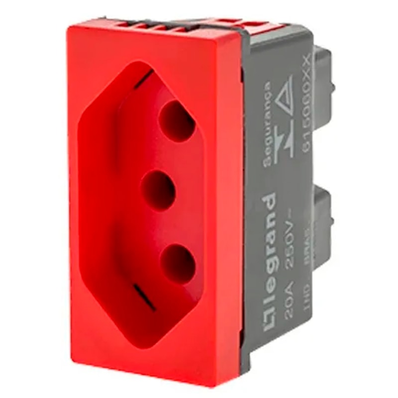 Módulo Tomada 2 Polos + Terra 20A Vermelho Pial Plus Legrand 615079 - TEM NA TRENA