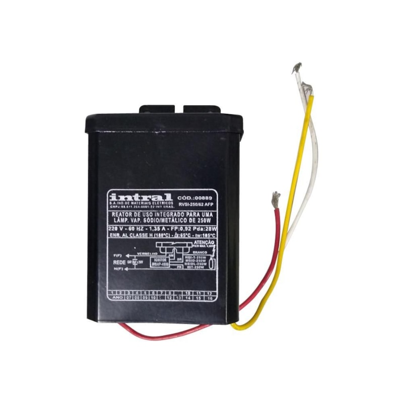 Reator Intral Para 1 Lâmpada Vapor Sódio Metálico Interno 250W 00889 ...